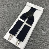 China Pure Color Braces Polyester Mens Trouser Braces 3.5cm Solid Leather Suspenders for sale