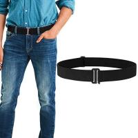 China Flat Elasticated Belt Mens Invisible 115cm Black Zinc Alloy Buckle Stretch Casual for sale
