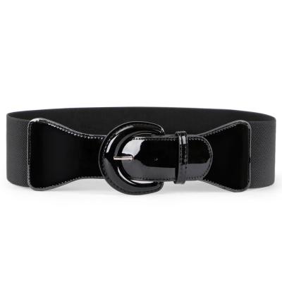 China Polyester Women Elastic Belt 7.4cm Wide Stretchy Dress Belt for Pants Size 27-36 for sale