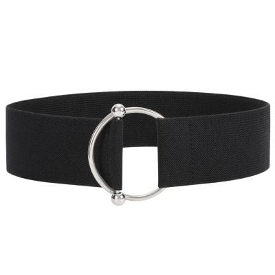China O Ring Metal Buckle Stretch Elastic Belt for Women 1.96 Inch Width Black White Brown for sale