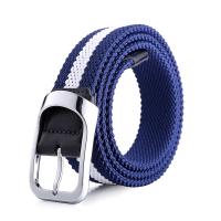 China Double Layer Braided Fabric Belt 3.5x105cm Elastic Stretch Men Belt Polyester Rubber Alloy Buckle for sale