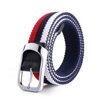 China Double Layer Braided Fabric Belt 3.5x105cm Elastic Stretch Men Belt Polyester Rubber Alloy Buckle for sale