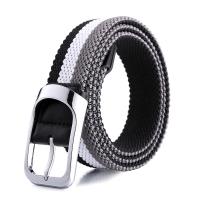 China Double Layer Braided Fabric Belt 3.5x105cm Elastic Stretch Men Belt Polyester Rubber Alloy Buckle for sale