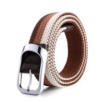 China Double Layer Braided Fabric Belt 3.5x105cm Elastic Stretch Men Belt Polyester Rubber Alloy Buckle for sale