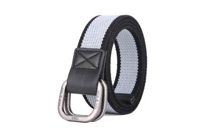 China Canvas Webbing Belt 3.8cm Double Ring Buckle with Grommets for Men for sale