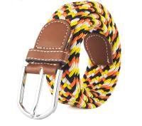 China Elastic Braided Belt for Men 3.5cm Width 105cm Length No Buckle Woven Zinc Alloy for sale