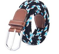 China Elastic Braided Belt for Men 3.5cm Width 105cm Length No Buckle Woven Zinc Alloy for sale