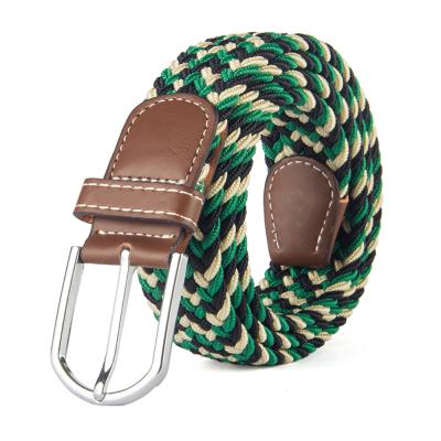 China Elastic Braided Belt for Men 3.5cm Width 105cm Length No Buckle Woven Zinc Alloy for sale