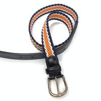 China Kids Elastic Stretch Belt 2.5cm x 80cm Polyester with Genuine Leather Adjustable Boys Girls for sale