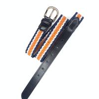 China Kids Elastic Stretch Belt 2.5cm x 80cm Polyester with Genuine Leather Adjustable Boys Girls for sale