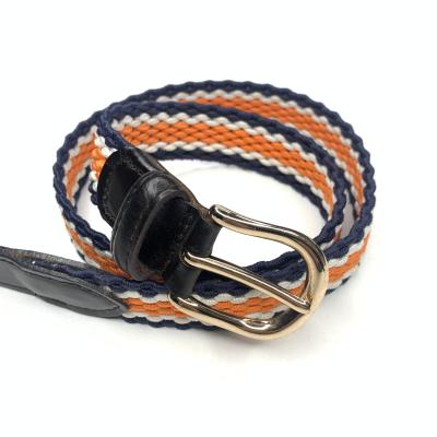 China Kids Elastic Stretch Belt 2.5cm x 80cm Polyester with Genuine Leather Adjustable Boys Girls for sale