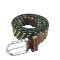 China Dark Green Elastic Webbing Belt 110cm Zinc Alloy Pin Buckle Custom Size for sale