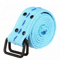 China 120cm D Ring Fabric Web Belt Canvas Double D Ring Metal Buckle Adjustable Blue for sale