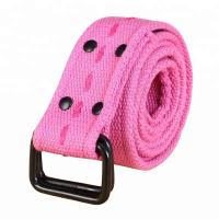 China 120cm D Ring Fabric Web Belt Canvas Double D Ring Metal Buckle Adjustable Blue for sale
