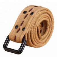 China 120cm D Ring Fabric Web Belt Canvas Double D Ring Metal Buckle Adjustable Blue for sale
