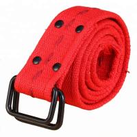 China 120cm D Ring Fabric Web Belt Canvas Double D Ring Metal Buckle Adjustable Blue for sale