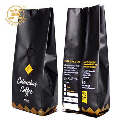 China Custom Matte Coffee Packaging Bags with Quad Seal & One-Way Valve - 250g to 2kg Sizes, FDA & ISO9001 Certified for sale