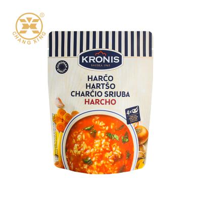 China Custom Printed Food Packaging Bag Food Grade Laminated Heat Sealed Stand Up Bag For Meat Fish Rice Soup for sale