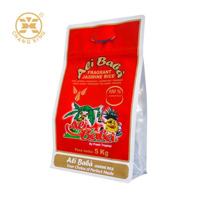 China Customer Design Plastic Rice Packaging Bag Flat Bottom Pouch Zipper Packaging 5kg Basmati Rice Bag for sale