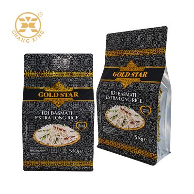 China Custom Plastic 5kg Rice Packaging Bags Resealable Zip Lock Pouch Printed Rice Bag with Handle Flat Bottom Bags for sale