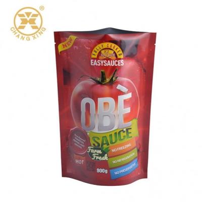 China Custom Red Aluminum Foil Stand-Up Pouch for Tomato Sauce - 0-10 Color Printing, 15-20 Day Lead Time for sale