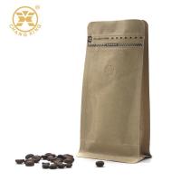 China Square Flat bottom Compostable Kraft Paper Coffee Bags With Pocket Zip Lock Valve for sale