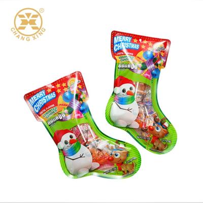 China Custom Christmas Socks Shape Snack Packaging Bags 20-200 Microns Food Grade Laminated Pouch for sale