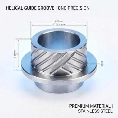 China Custom CNC Turning Stainless Steel Flanged Bushing with Helical Groove Multi Step Design for sale