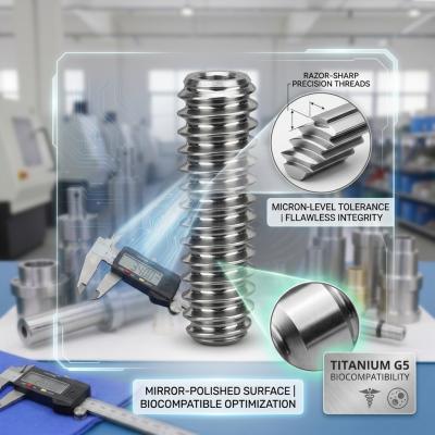 China CNC Turned Titanium Grade 5 Ti-6Al-4V Medical Implant Screw with Biocompatible Mirror Polish for sale
