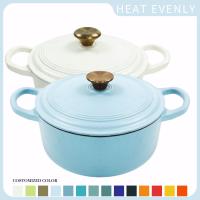 China 4L Enameled Cast Iron Casserole Easy Lifting Foldable Wooden Handle for sale