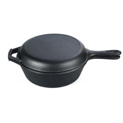 China Pre Seasoned Cast Iron Casserole Frying Pan 2 In 1 10 Inch for sale