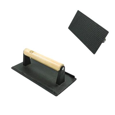China 21X11X1.2cm Rectangular Cast Iron Steak Press With Wooden Handle for sale