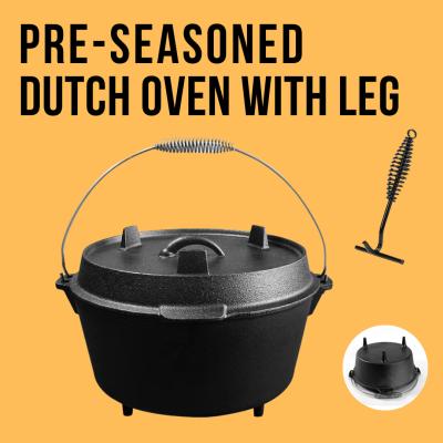 China Black Pre Seasoned Cast Iron Dutch Oven For Campfire Cooking for sale
