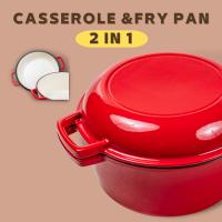 China 4.8L Cast Iron Casserole 2 In 1 Cast Iron Dutch Oven with Skillet Lid for sale