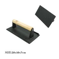 China 21X11X1.2cm Rectangular Cast Iron Steak Press With Wooden Handle for sale