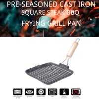 China Square Cast Iron Grill Griddle Pre Seasoned Flat Iron Skillet Grill With Folding Handle for sale
