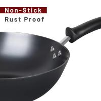 China Rust Proof Chinese Wok Pan Pre Seasoned With Glass Lid ISO9001 for sale