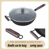 China Non Stick Chinese Wok Pan Good Heat Retention With Wooden Handle for sale