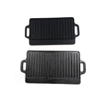 China Two Handles Rectangular Cast Iron Griddle With Ridges 18x9.4x0.6inch for sale