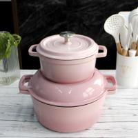 China Enameled Cast Iron Skillets 2 In 1 Double Dutch Oven Cookware Sets for sale