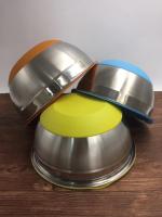China Stainless Steel Metal Salad Bowl With Lid 1.25L-5L Silicone Bottom for sale