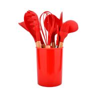 China Red Enamel Cast Iron Shallow Casserole With Silicone Cutlery Sets for sale