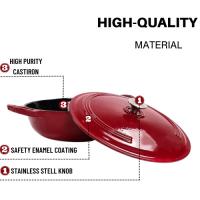 China Red Enamel Cast Iron Shallow Casserole With Silicone Cutlery Sets for sale
