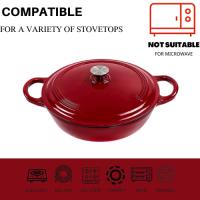 China Red Enamel Cast Iron Shallow Casserole With Silicone Cutlery Sets for sale