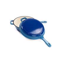 China 26*8cm Blue Cast Iron Casserole Pan 2 In 1 4.8kg  with One long handle for sale