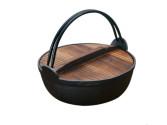 China 18/20/27cm Cast Iron Dutch Oven Pre Seasoned With Wooden Lid for sale