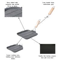 China Square Cast Iron Grill Griddle Pre Seasoned Flat Iron Skillet Grill With Folding Handle for sale