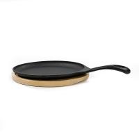 China Matt Black Cast Iron Sizzle Platter BSCI With Wooden Base Fajita for sale