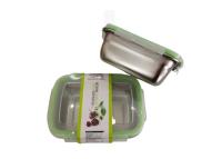 China Reusable Stainless Steel Container With Transparent Plastic Lid 18cm for sale