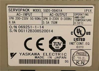 China Brand New Yaskawa SGDS-08A01A Servo Amplifier Servopack 750W 230V for sale